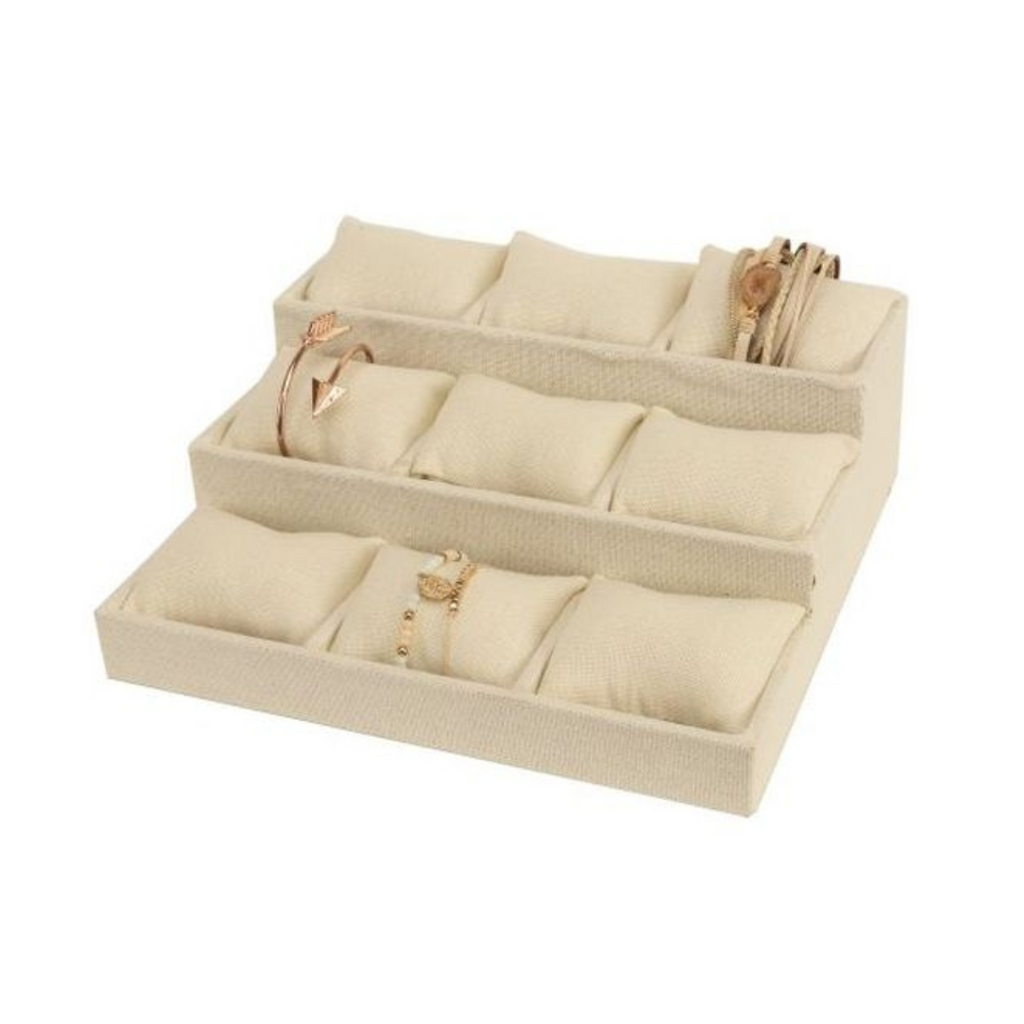 Three Step Nine Pillow Display Stand – Light Linen – UCAN