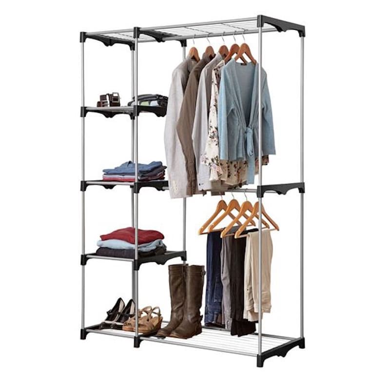 Double Rod Wardrobe with 5 Shelves-Cupboard Storage – UCAN
